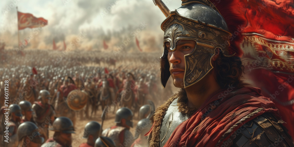 Alexander the Great in the midst of battle. His steely gaze radiates ...