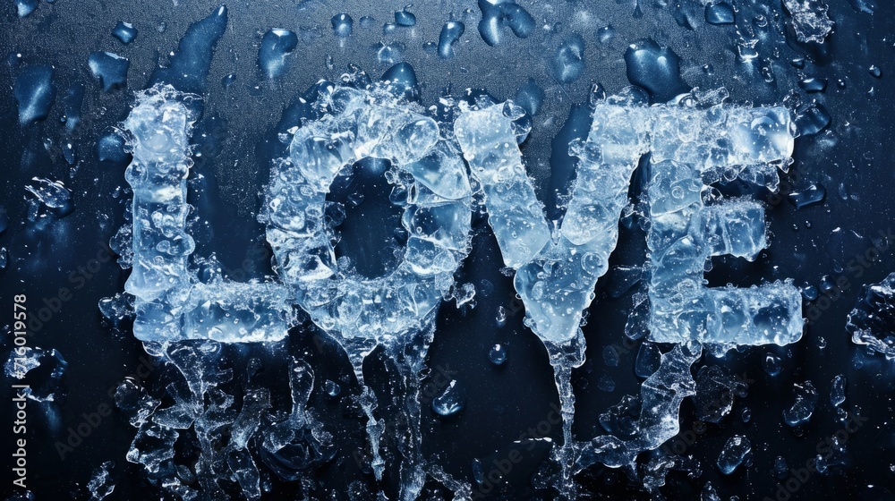 Ice Love concept creative horizontal art poster. Photorealistic ...