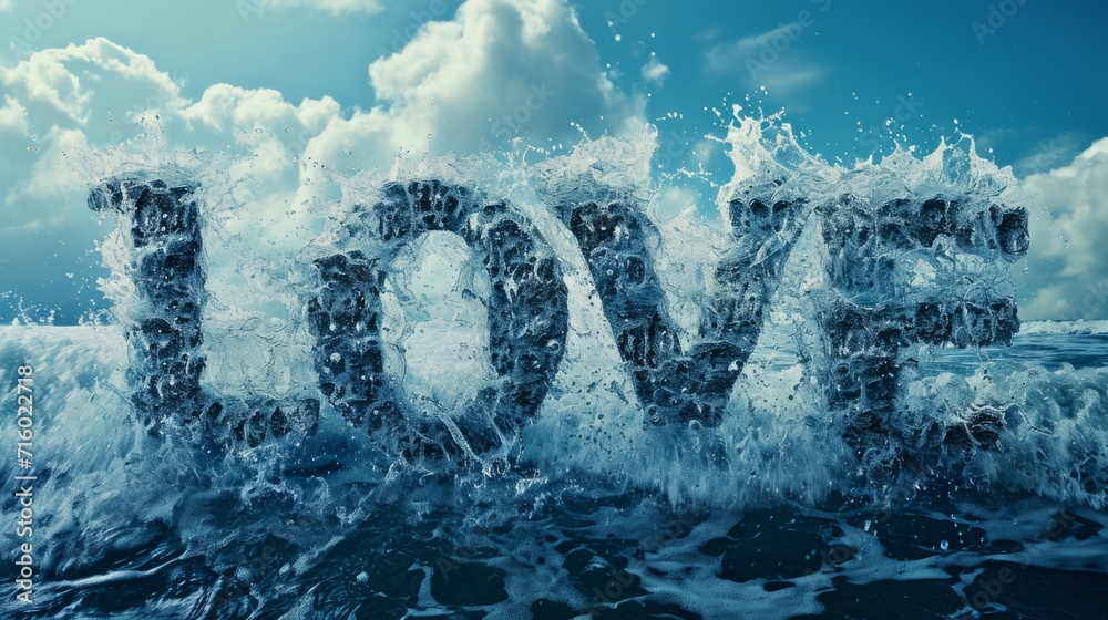 Ocean Water Love concept creative horizontal art poster. Photorealistic ...
