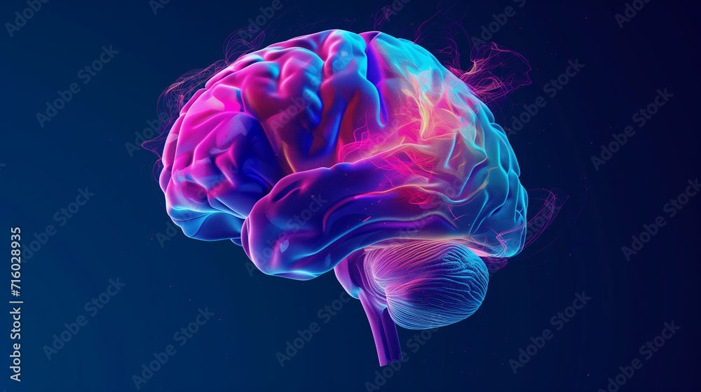 A scientific visualization of the human brain, showcasing different ...