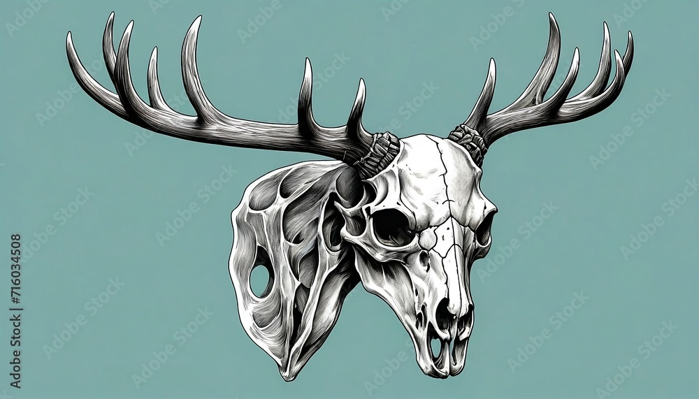 Deer skull illustration, drawing, engraving, ink, line art, vector ...