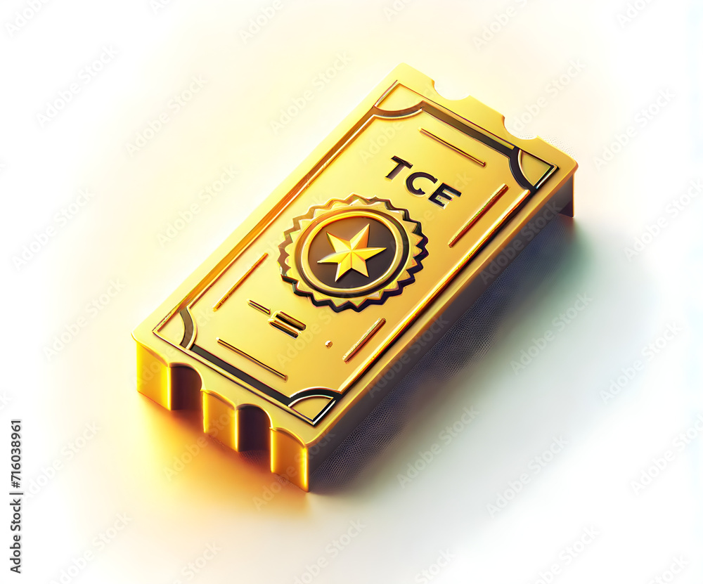 Exclusive Golden Event Pass with Star Emblem, TCE Lettering - 3D Render ...