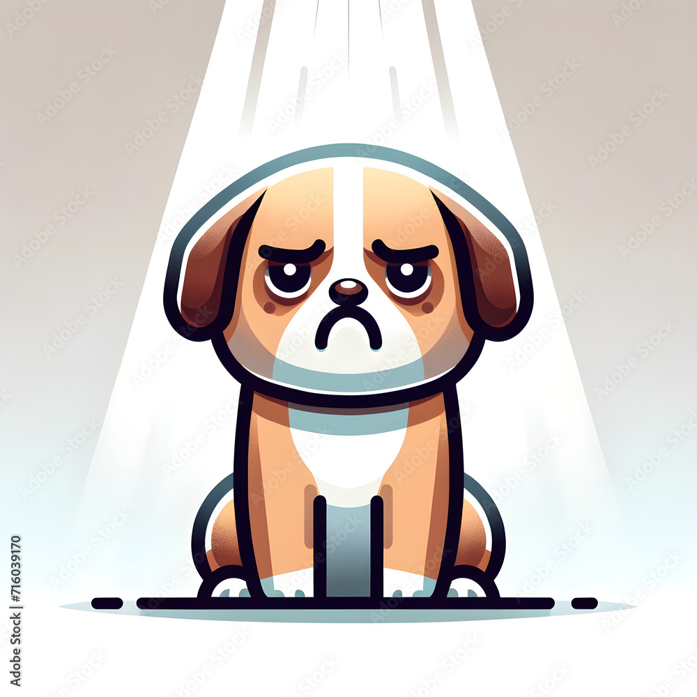 Lonely Brown and White Cartoon Dog in Spotlight Illustration, Sad ...
