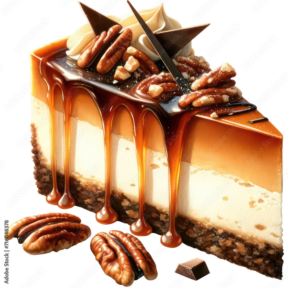Turtle Cheesecake, A hyper-realistic watercolor painting of a slice of ...
