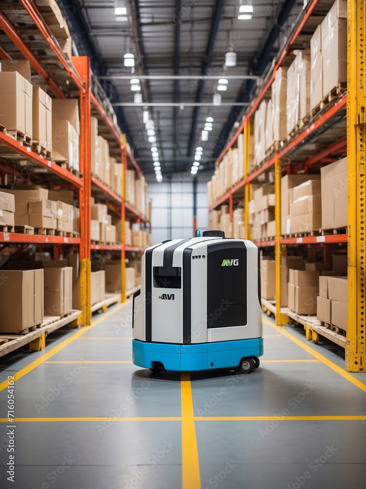 AGV (Automated guided vehicle) in warehouse logistic and transport ...