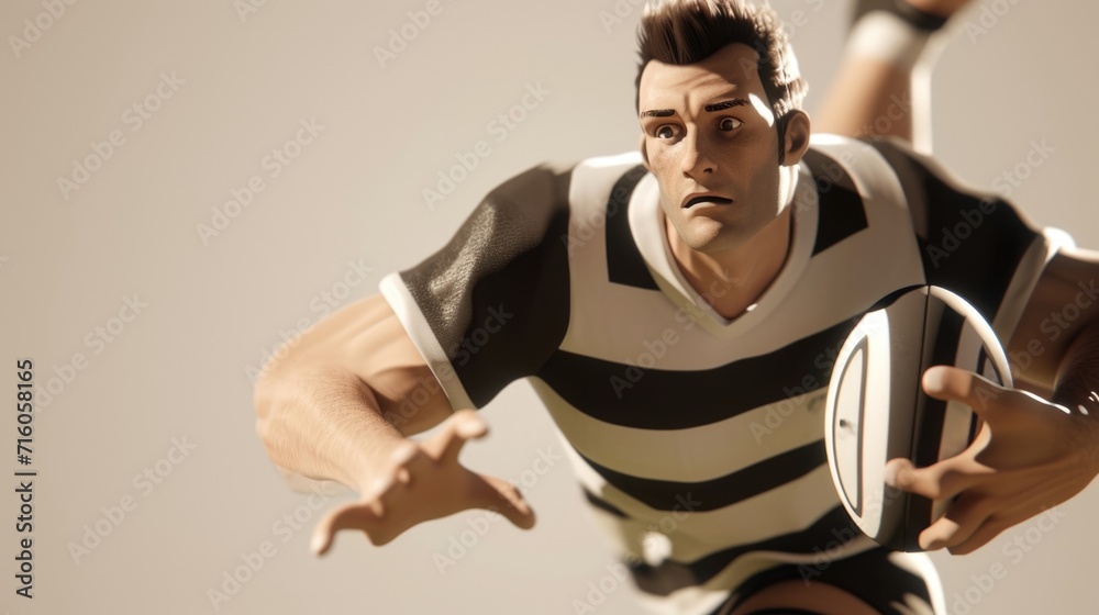Cartoon digital avatar of a tough and fearless rugby player in a black ...