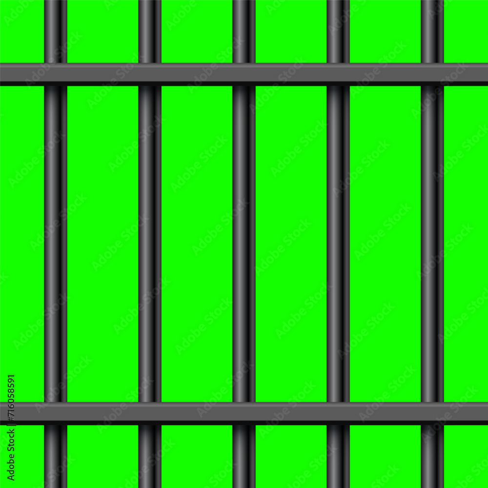 Black metal prison bars on green chroma key background. Detailed jail ...