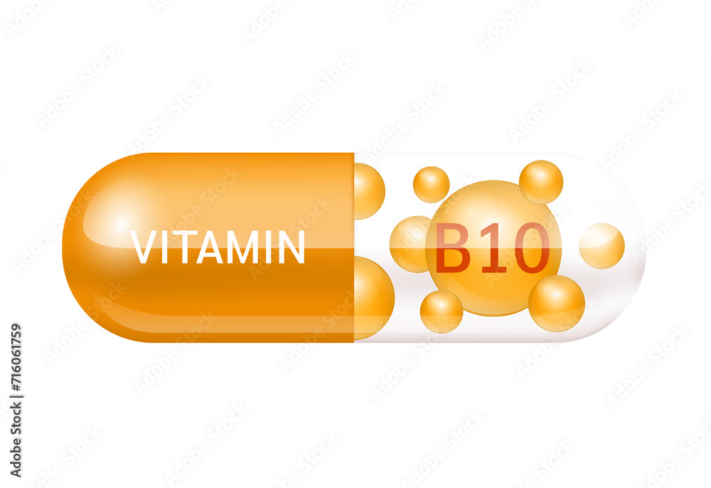 Capsule vitamin B10 structure orange and white It's transparent and ...