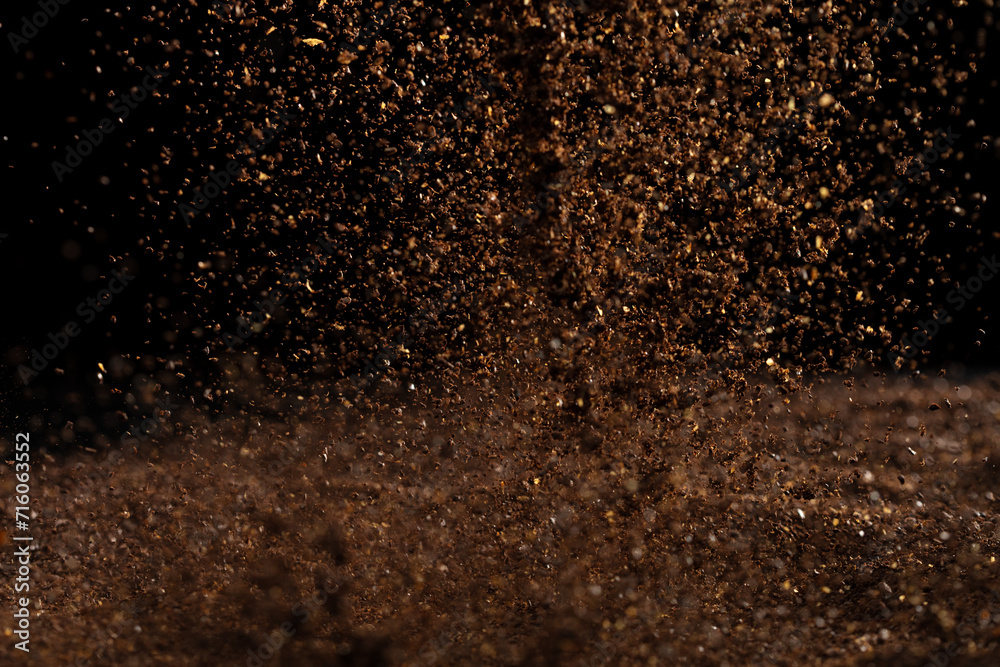 Ground Coffee roasted powder dust fly explosion, Coffee crushed ground ...