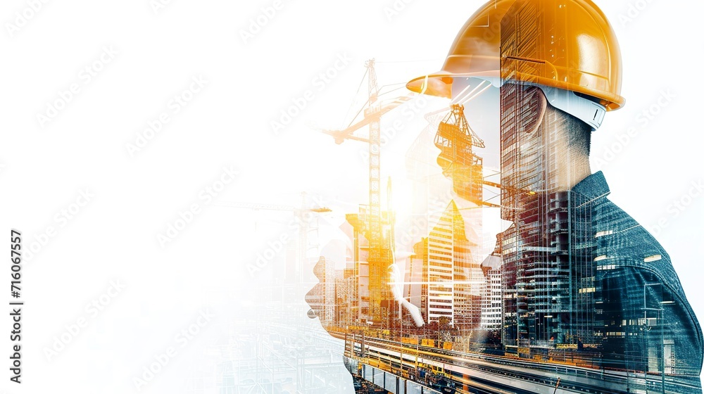 Conceptual double exposure illustration of civil engineering project ...