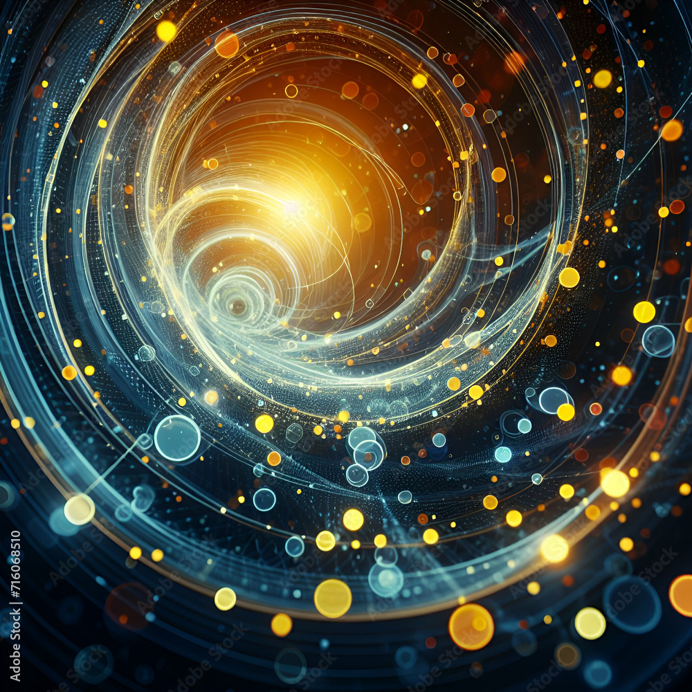 Abstract Background with Blue and Yellow Glowing Spiral Galaxy Circles ...
