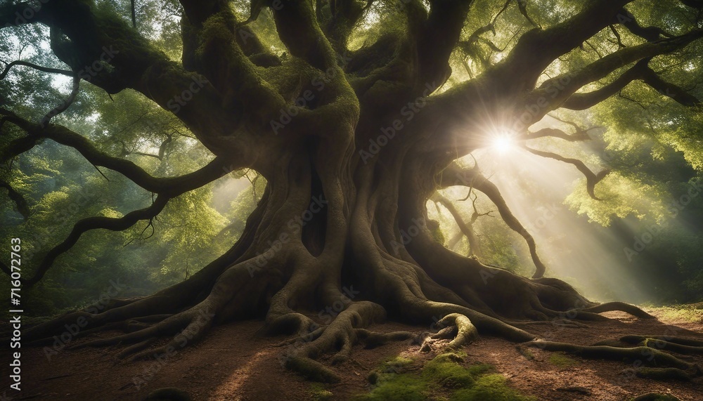 Ancient Tree of Wisdom, a colossal tree with sprawling roots and a ...