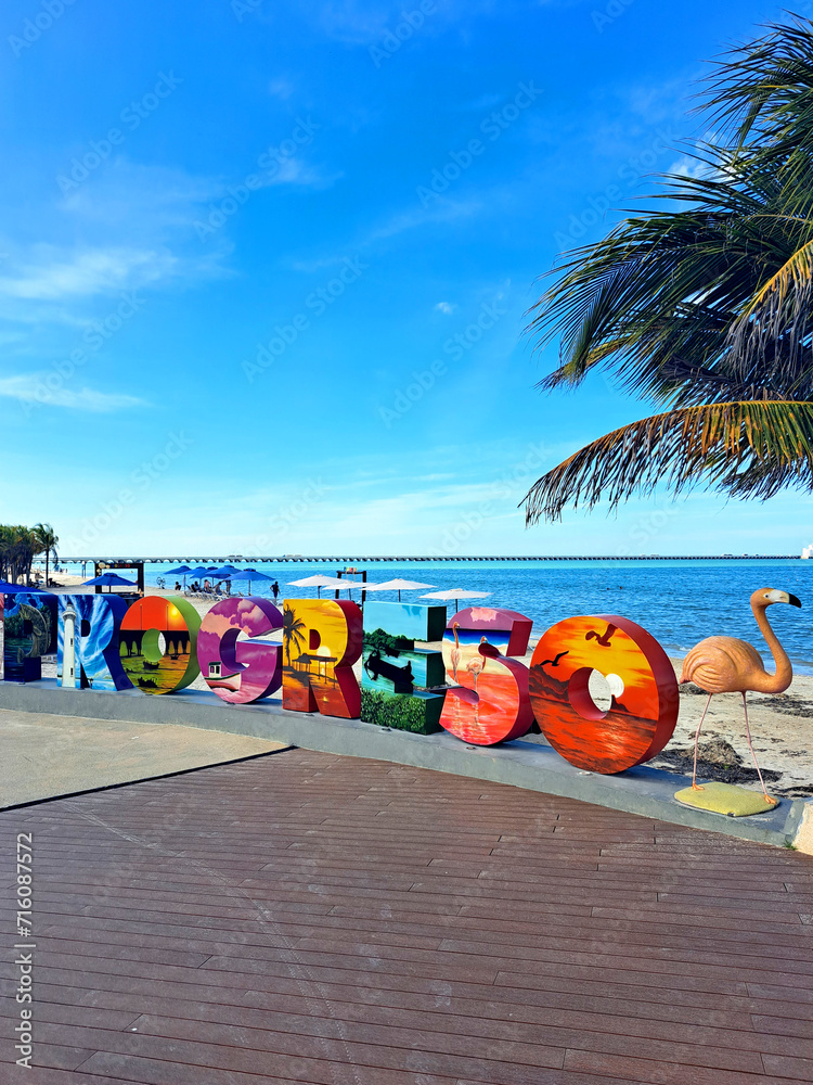 Progreso, Yucatan, Mexico - Nov 23 2022: Malecon in the peninsula port ...