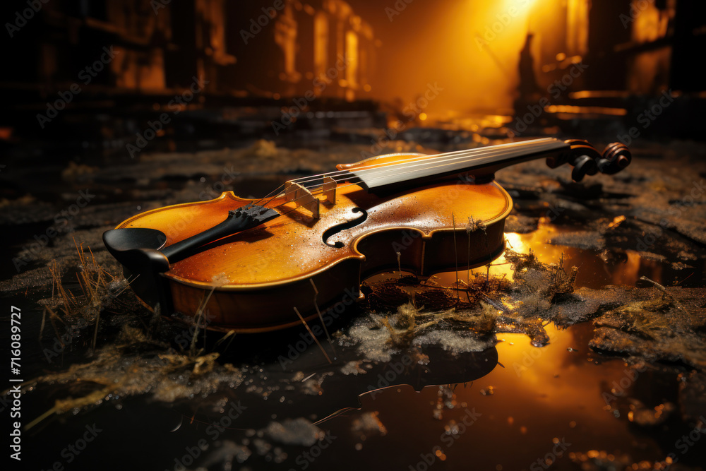 A broken string of a violin, illustrating the sudden interruption of ...