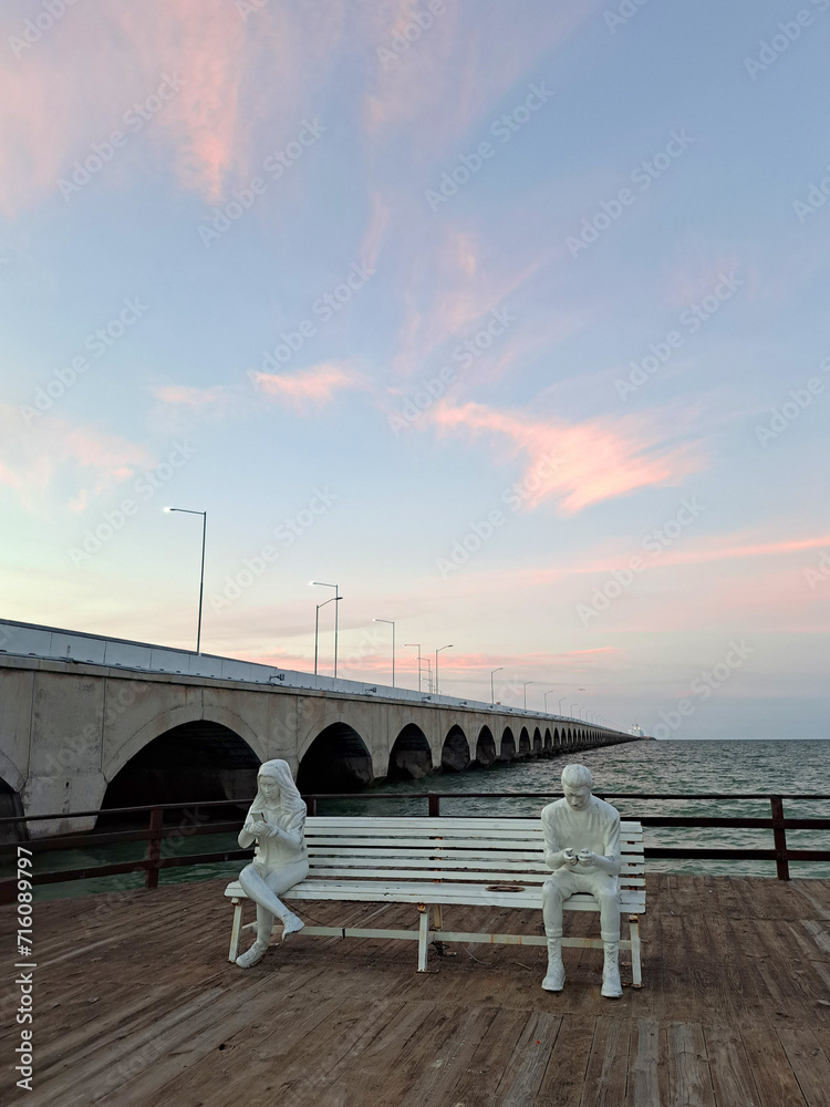 Progreso, Yucatan, Mexico - Nov 23 2022: Malecon in the peninsula port ...