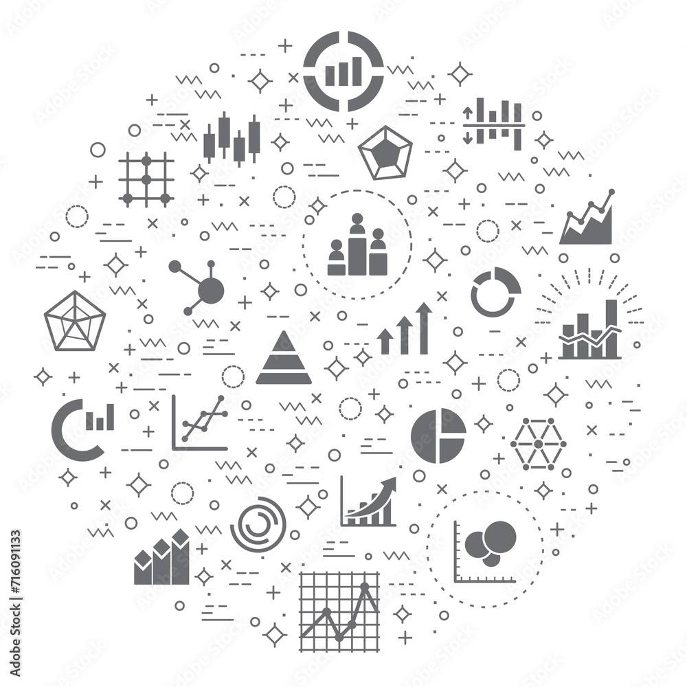 Simple Set of analytics and chart Related Vector Line Illustration ...
