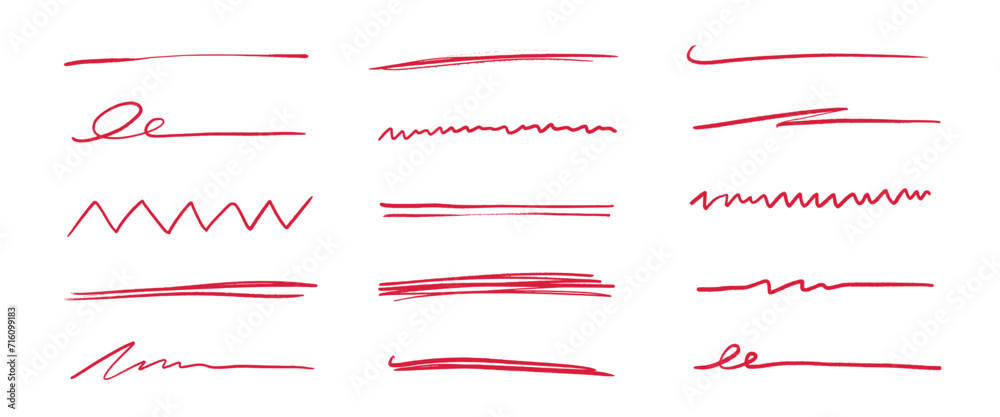 Pen underline line stroke, red marker scribble. Hand drawn mark, brush ...