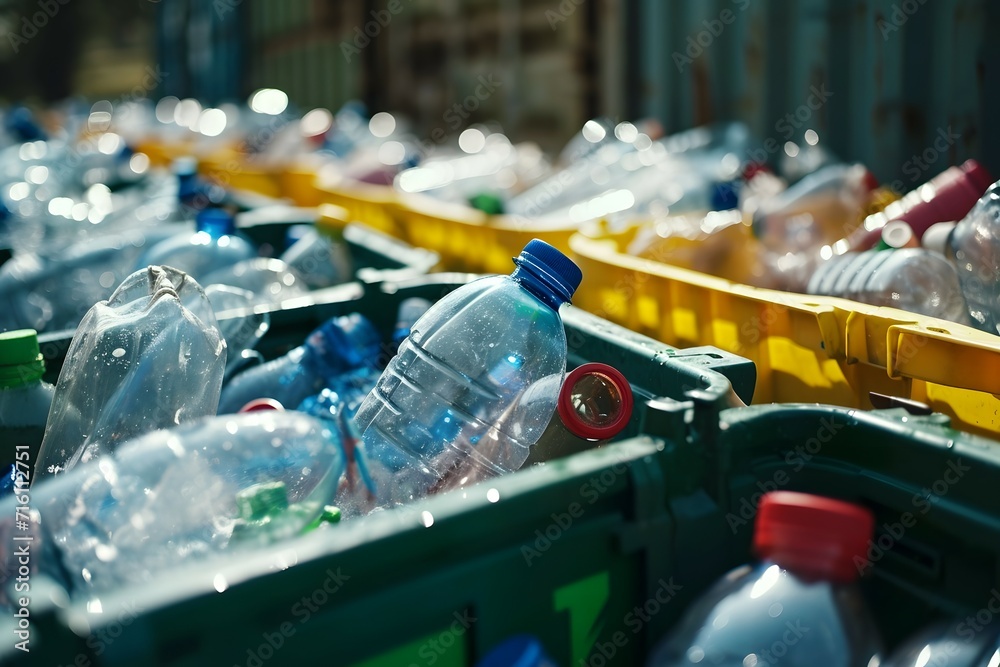 Assorted recyclables sorted in recycling bins, illustrating the ...