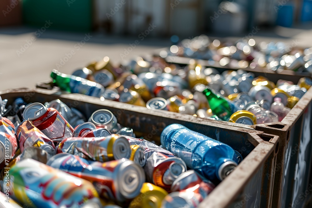 Assorted recyclables sorted in recycling bins, illustrating the ...