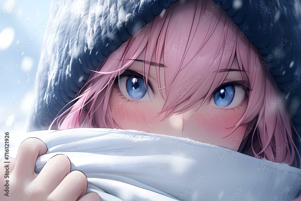 A shy cute and lovely girl blushing with shame. japanese manga anime ...