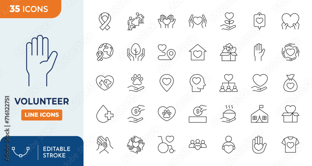 Volunteering Line Editable Icons set. Vector illustration in modern ...