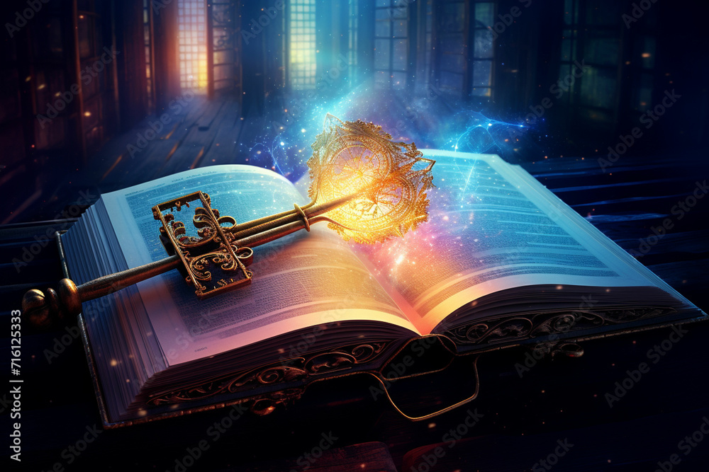 A magical book open with a magical key Stock Illustration | Adobe Stock