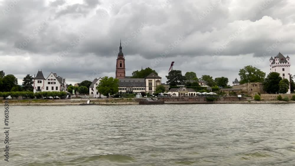 Traveling along the Rhine River with scenic slow motion views of the ...