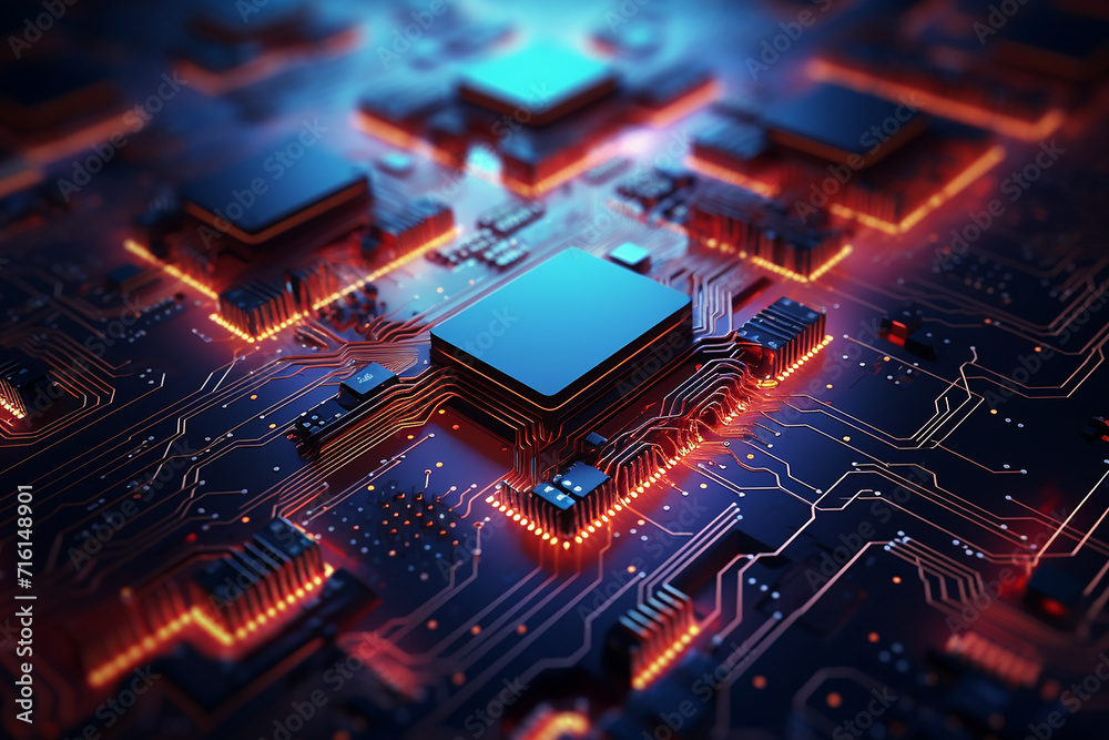 Generative AI Image of Core Central Processing Unit with Lines Circuit ...