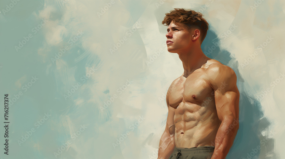 Muscular male physics, body builder background, space for writing ...