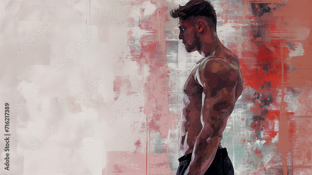 Muscular male physics, body builder background, space for writing ...