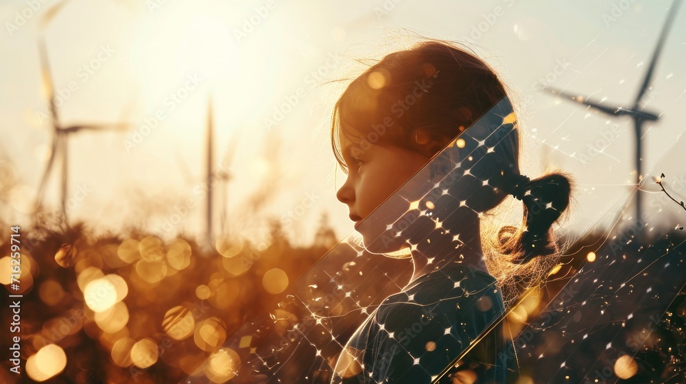 children and clean energy concept, light colors, Environmentally ...