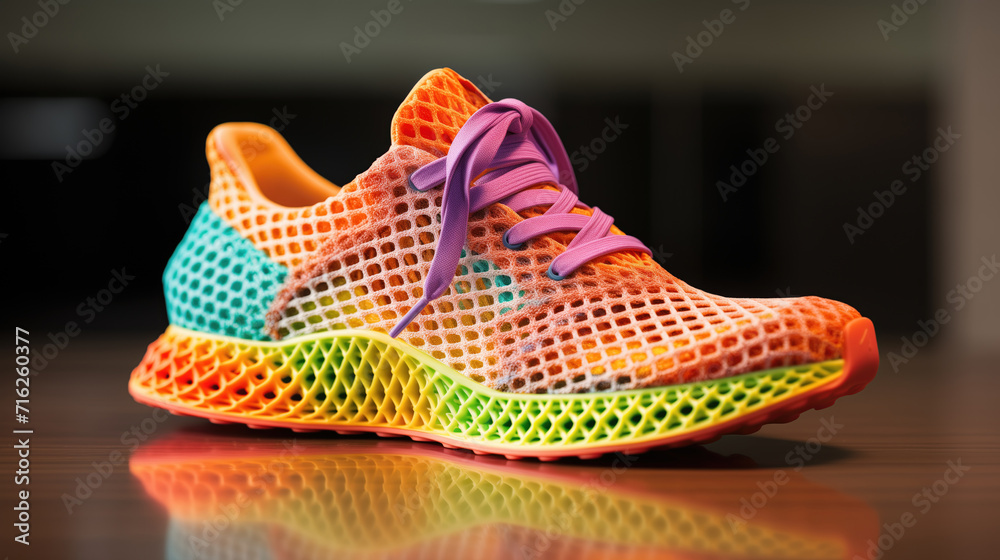 Vibrant modern lightweight shoe manufactured with custom 3d printing ...
