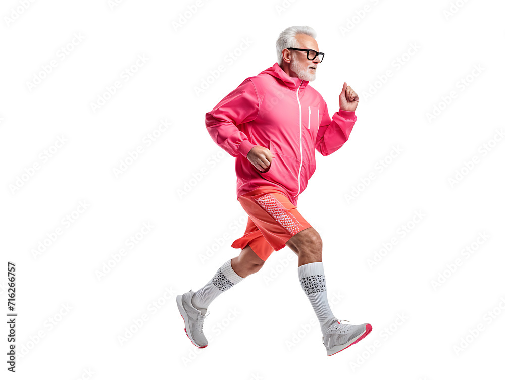 Happy old man running and walking exercising on PNG transparent ...