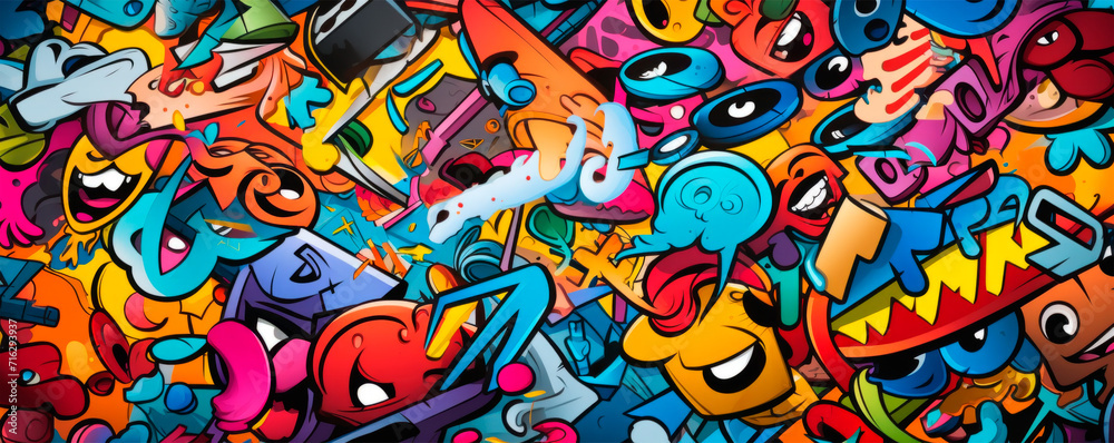 An abstract whirl of typographic forms and characters in street art ...