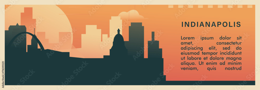 Indianapolis city brutalism vector banner with skyline, cityscape. USA ...