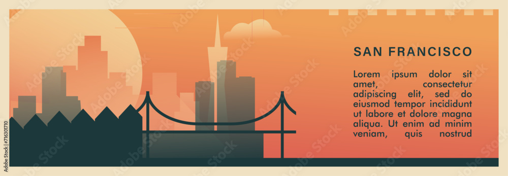 San Francisco city brutalism vector banner with skyline, cityscape. USA ...