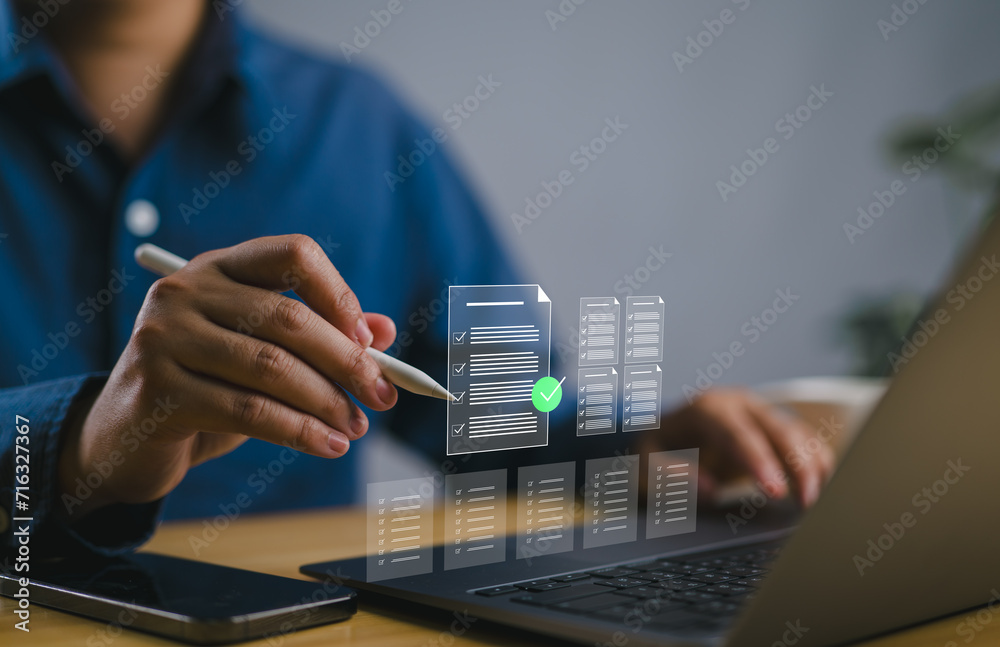 Business performance monitoring concept, businessman using computer ...