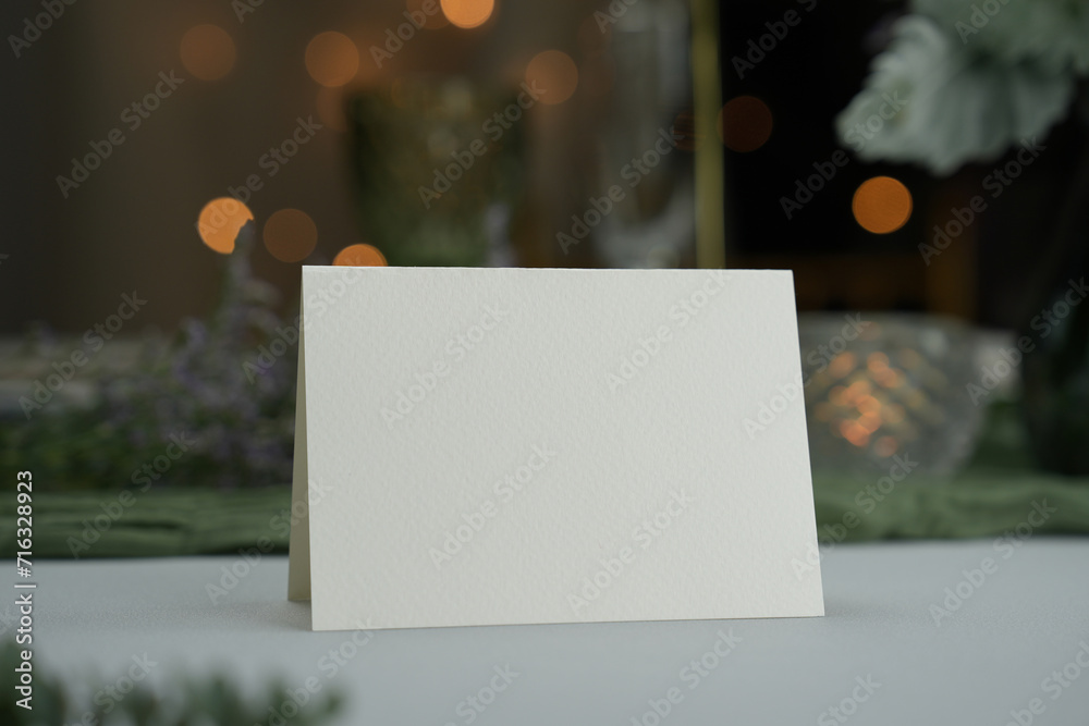 Mockup white blank space card, for Name place, Folded, greeting ...