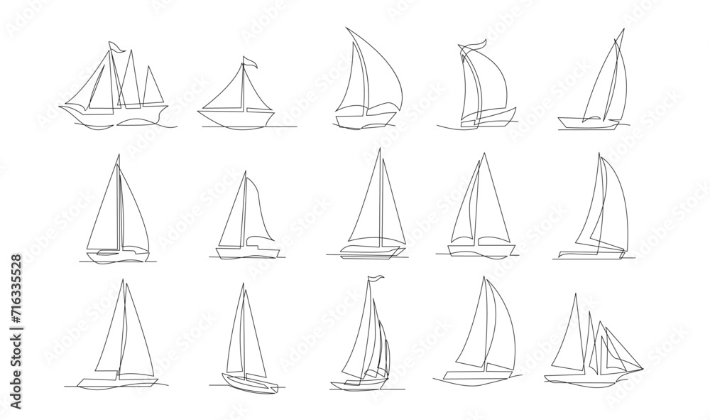 Single continuous line art sea boat icon. Yacht travel tourism concept ...