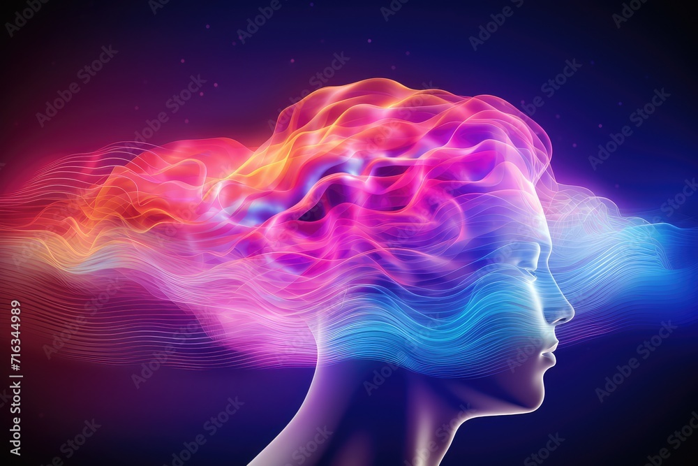 Human skull creative colorful brain sides, left and right brain ...