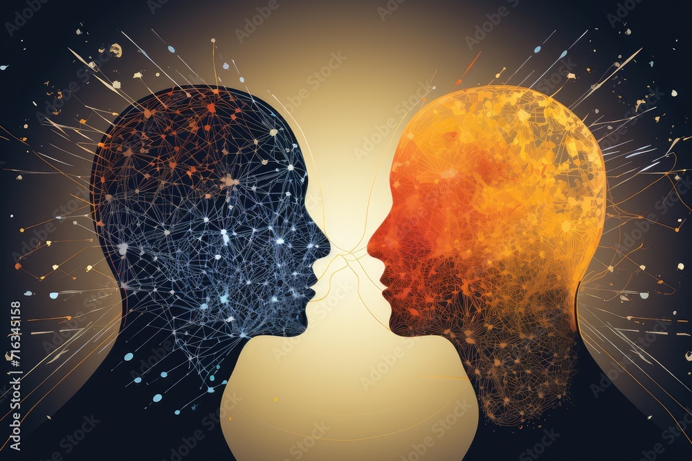 Human skull creative colorful brain sides, left and right brain ...