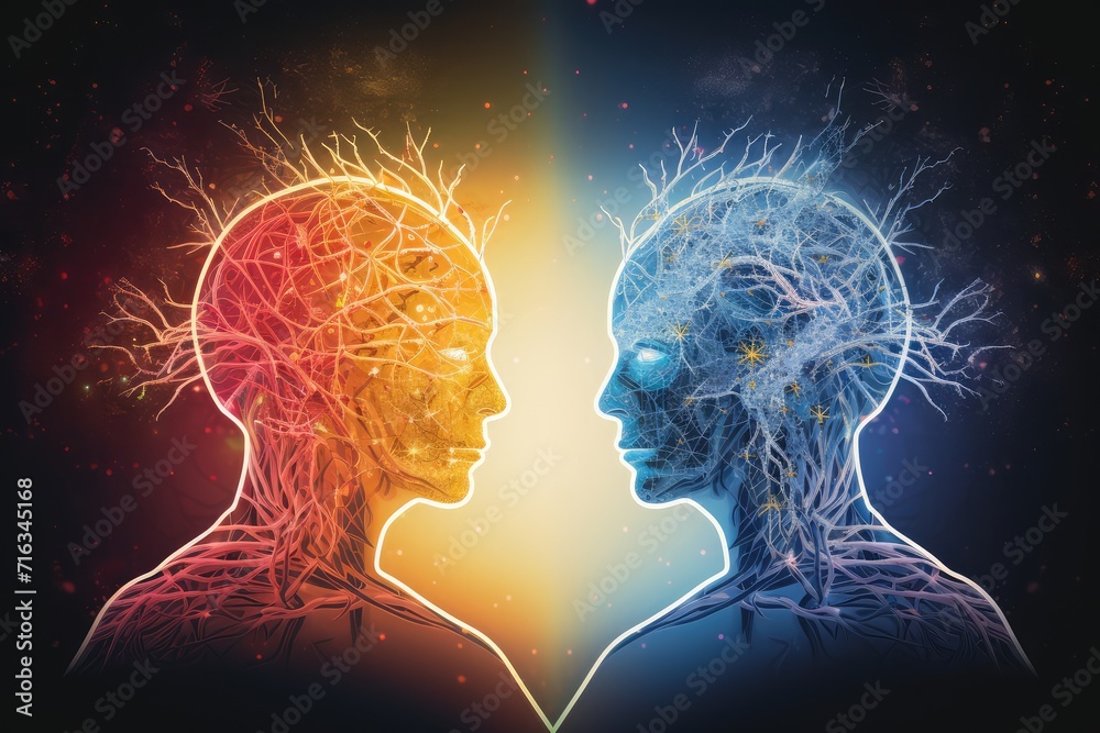 Human skull creative colorful brain sides, left and right brain ...