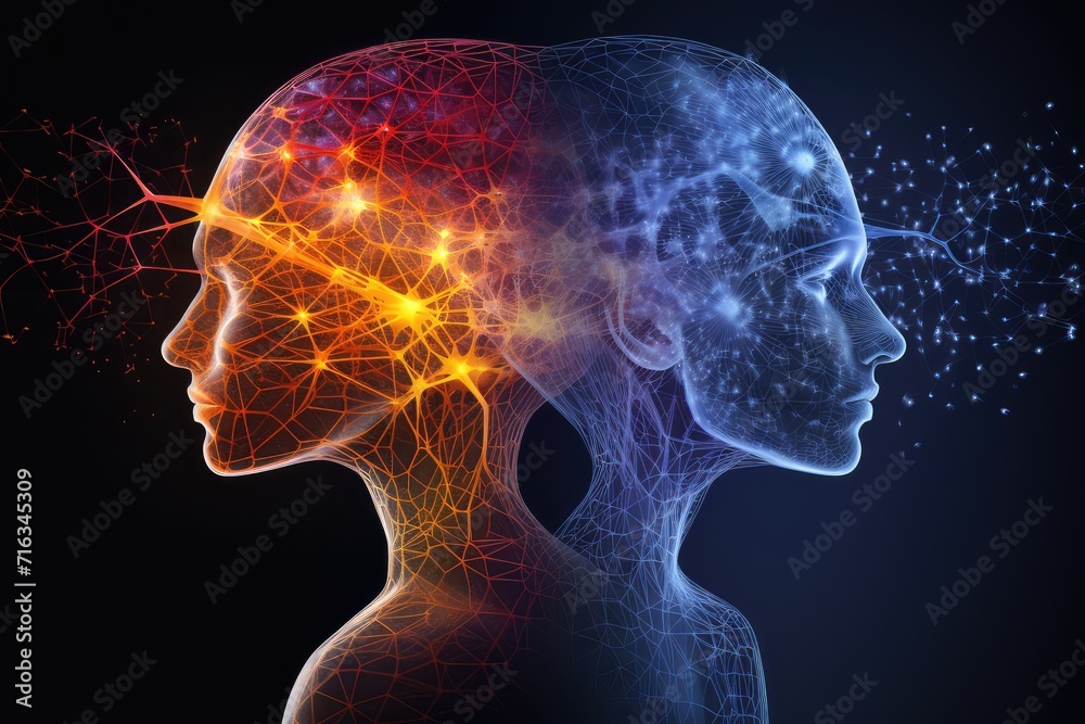 Human skull creative colorful brain sides, left and right brain ...