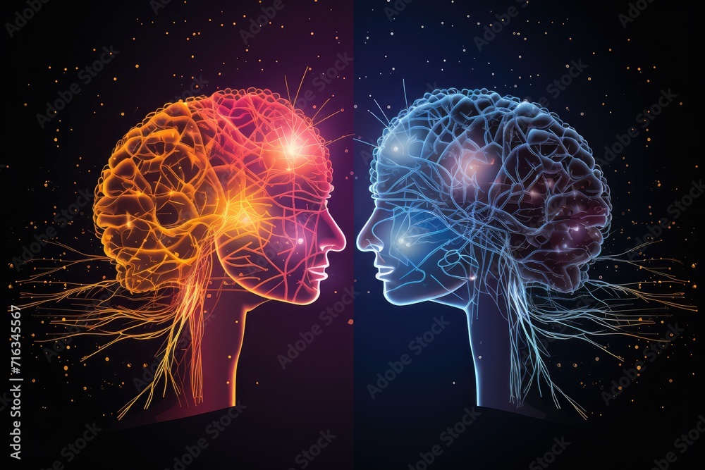 Human skull creative colorful brain sides, left and right brain ...