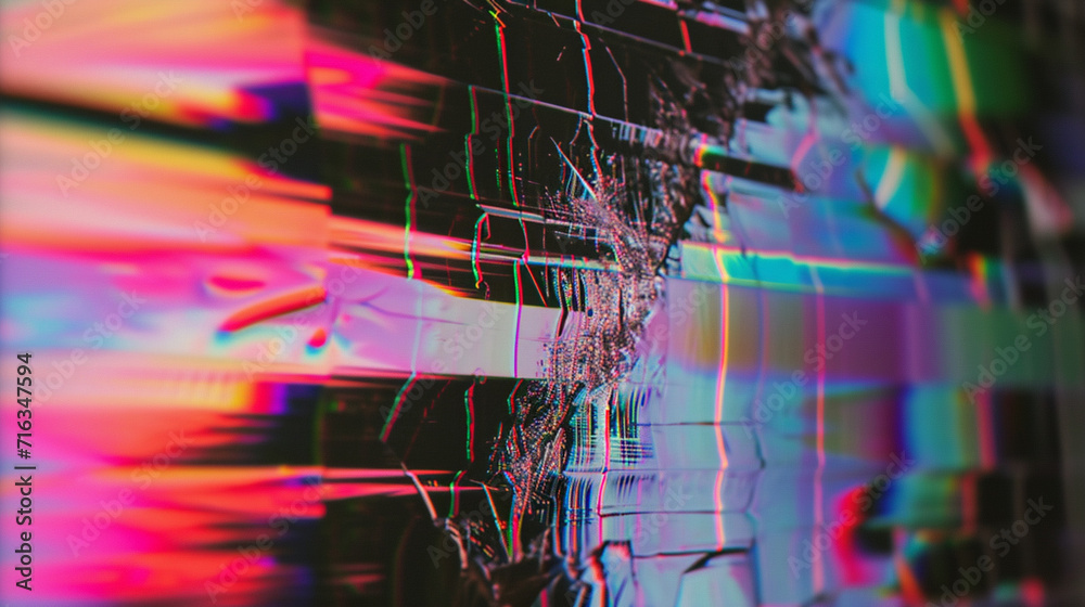 Abstract Glitch Error From The Old Vhs Tape On Tv Screen Macro View ...
