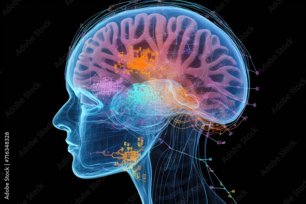 3d illustration of brain render, Neurotransmitters in the CNS and PNS ...