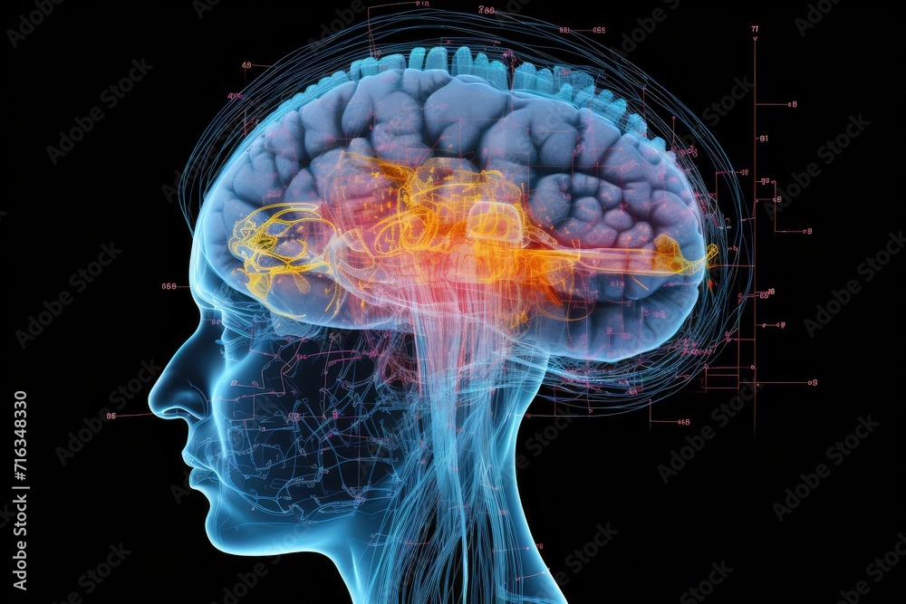 3d illustration of brain render, Neurotransmitters in the CNS and PNS ...