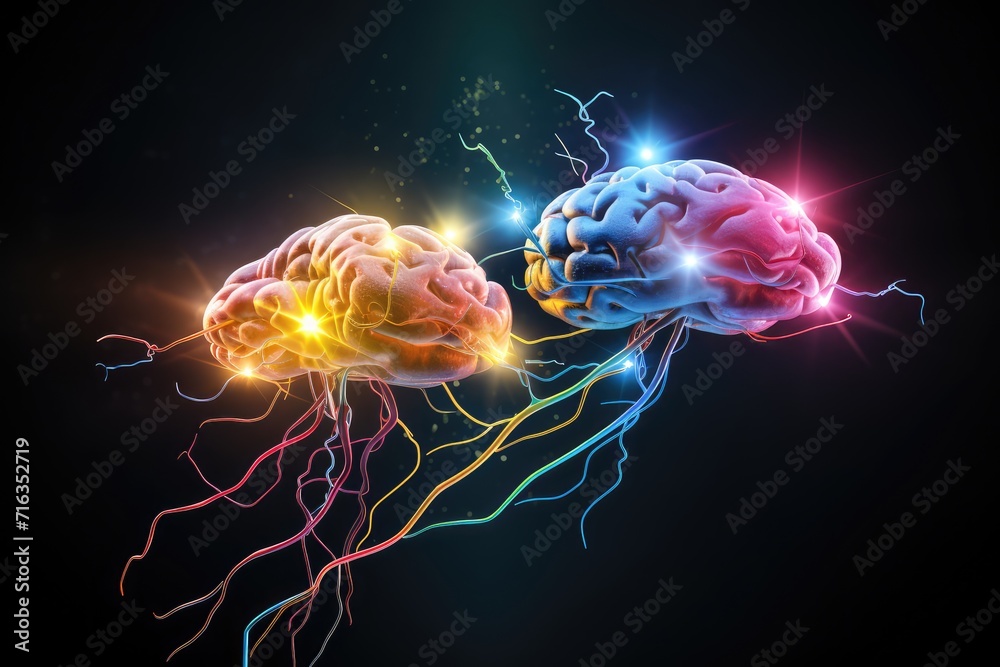 Synergies of human mind, synapses lighting colorful, Brain health ...