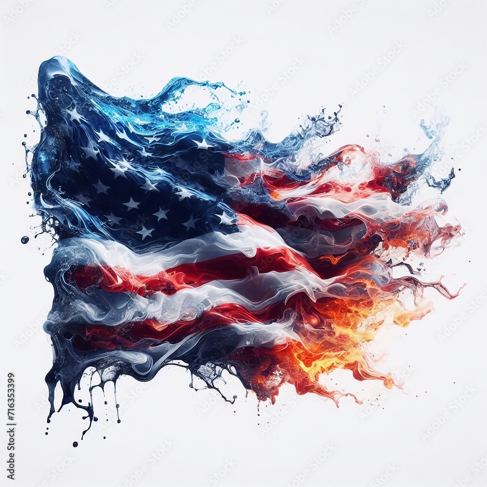 USA flag what Splash of water and flame. AI generated illustration ...