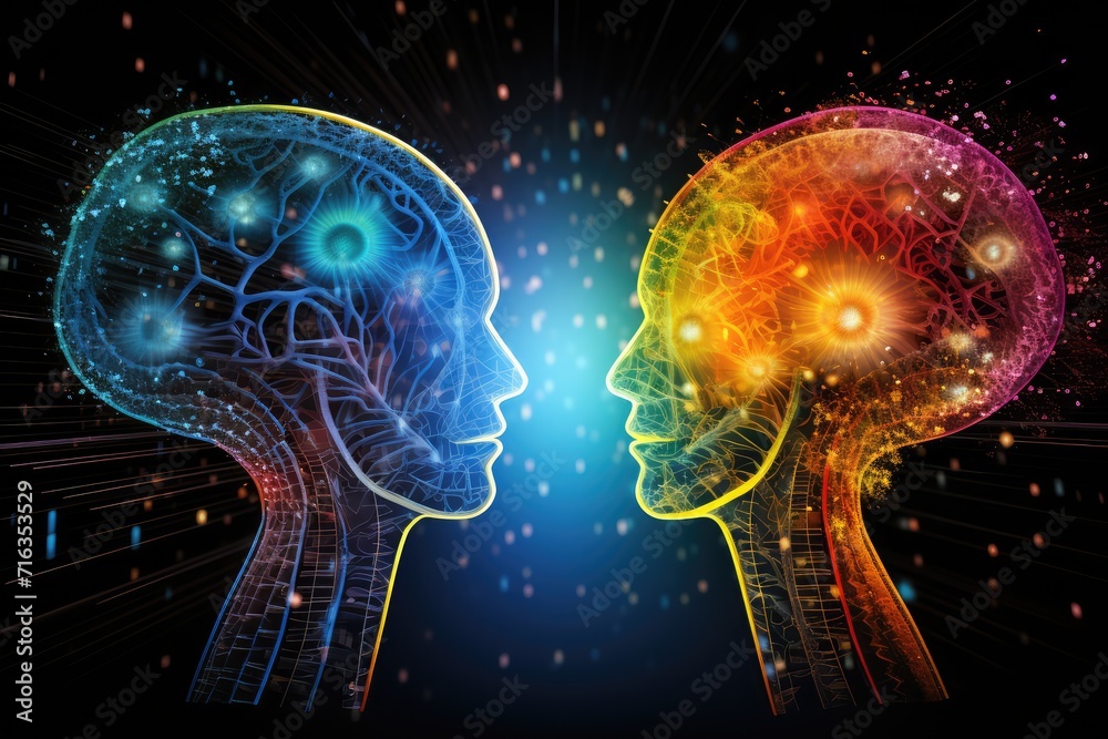 energy of fractal realms, colorful brain activity, neuron network ...